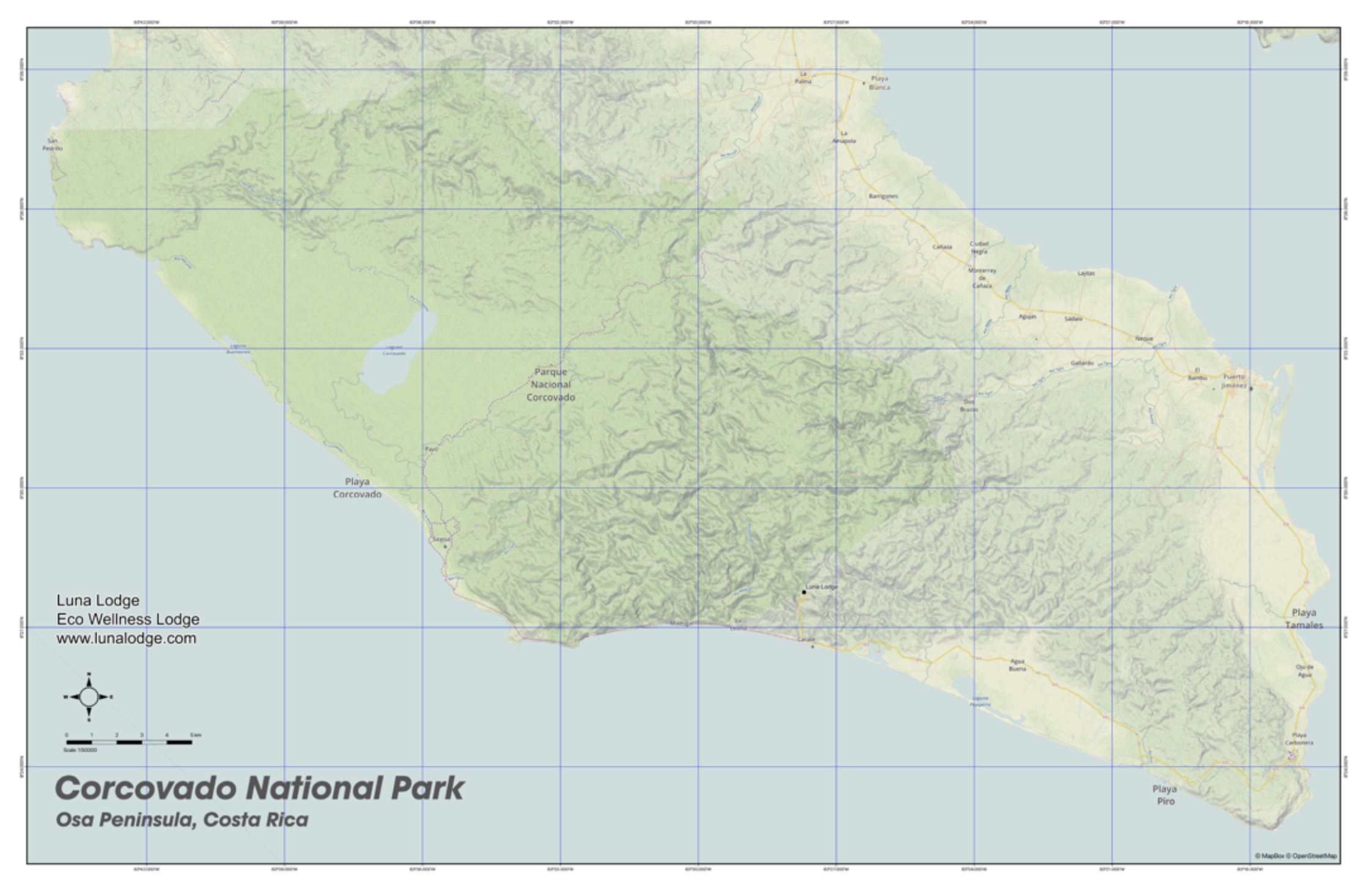 Corcovado National Park, Costa Rica Map from SplashMaps